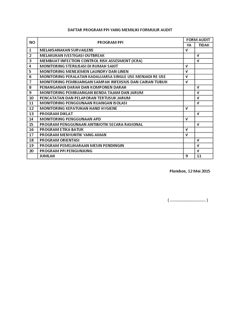Program Ppi Yang Membutuhkan Formulir Audit | PDF