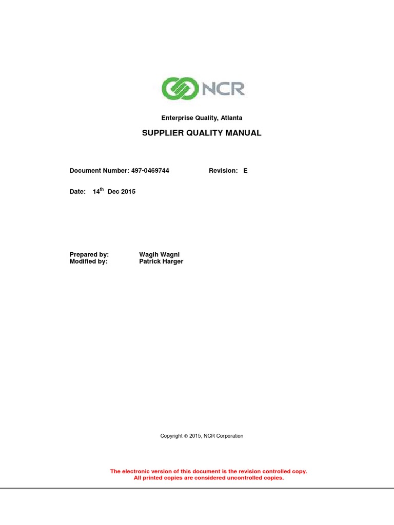 NCR Supplier Quality Manual | PDF | Supply Chain | Specification ...