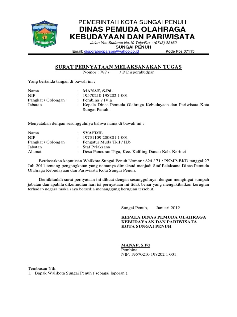 Surat Pernyataan Melaksanakan Tugas (SPMT) | PDF