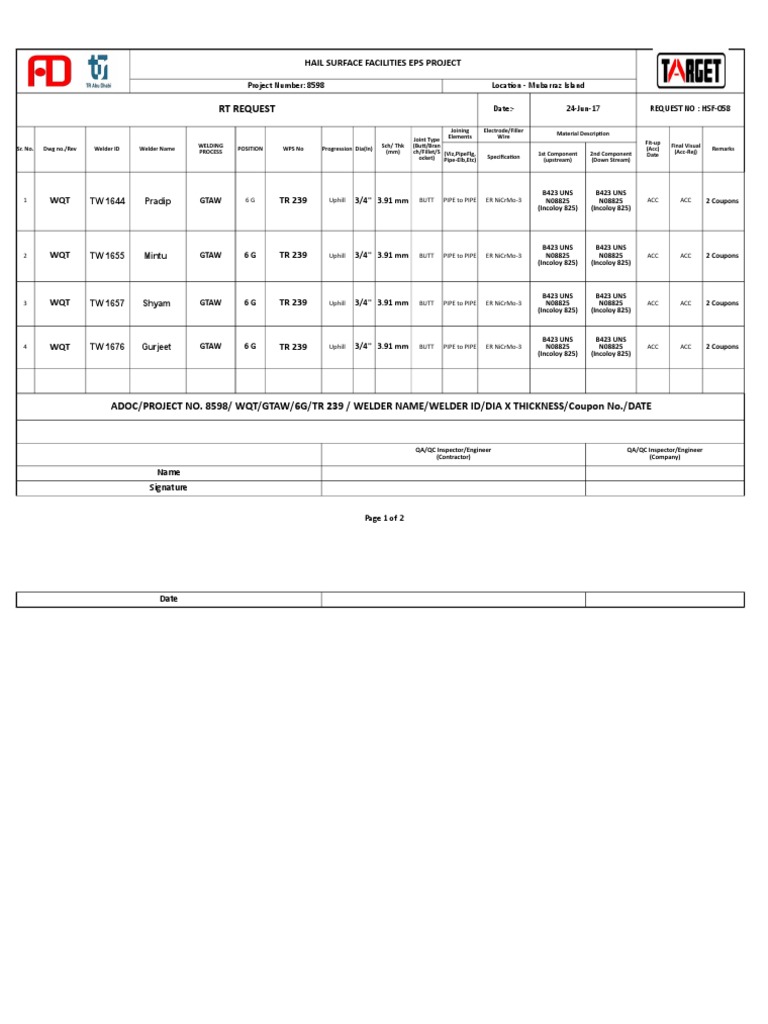 RT Request 058 WQT | PDF | Welding | Construction
