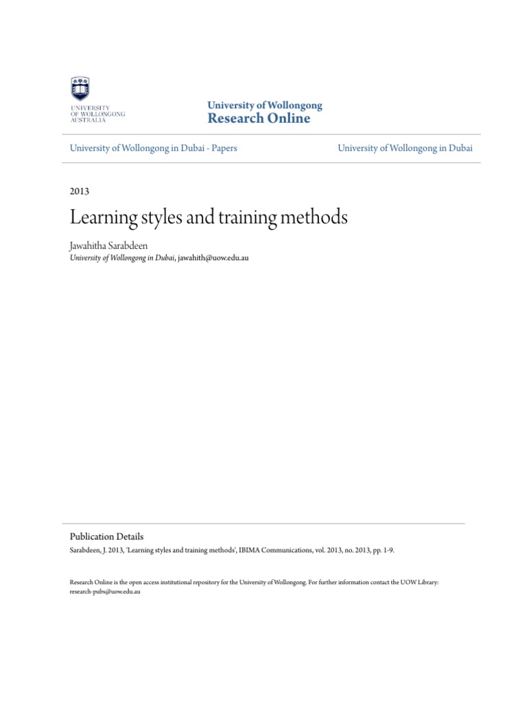 Learning Styles and Training Methods | PDF | Learning Styles | Learning