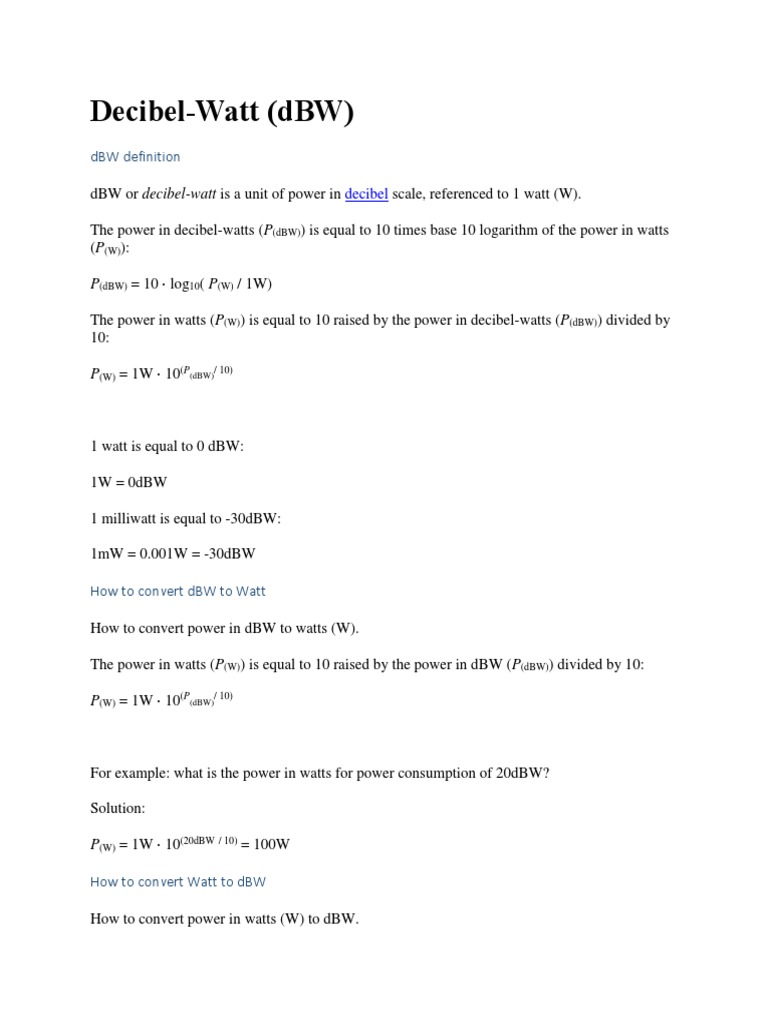 Decibel-Watt (DBW) | PDF | Watt | Decibel