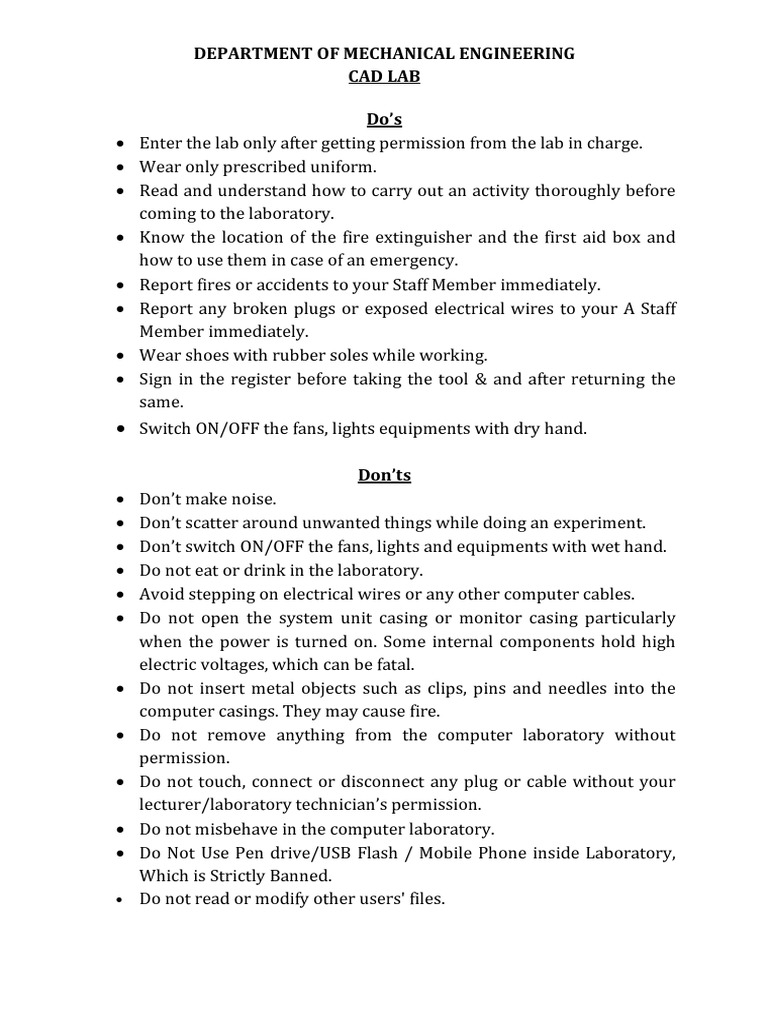 Cad Lab Do's Dont's | PDF | Laboratories | Usb Flash Drive