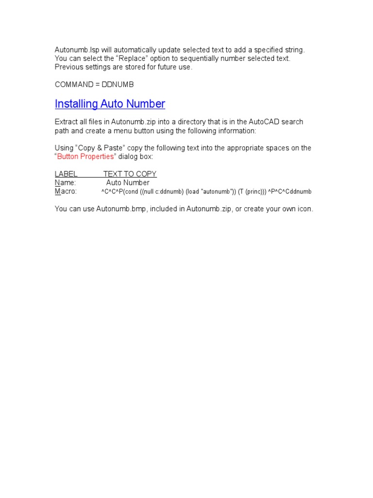 Installing Auto Number: Button Properties | PDF