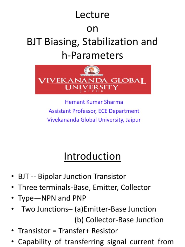 Hemant PPT BJT Biasing H Parameters | PDF | Bipolar Junction Transistor | Transistor