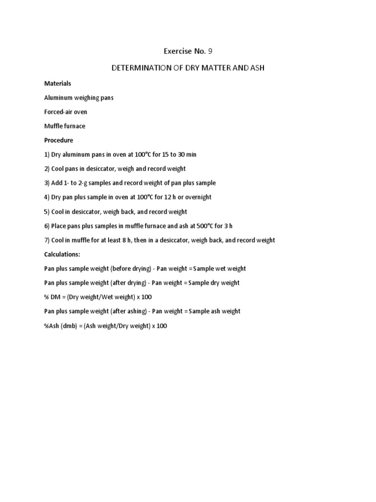 Dry Matter and Ash Determination Methods | PDF | Science & Mathematics