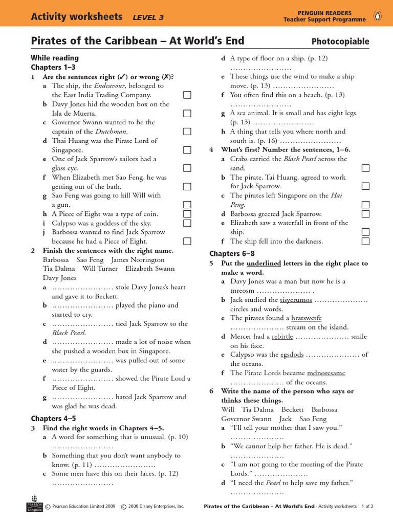 Activity Worksheets for At World's End | PDF | Leisure