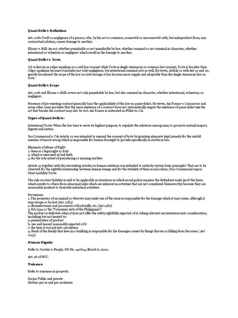 Quasi-Delict: Definition | Negligence | Damages