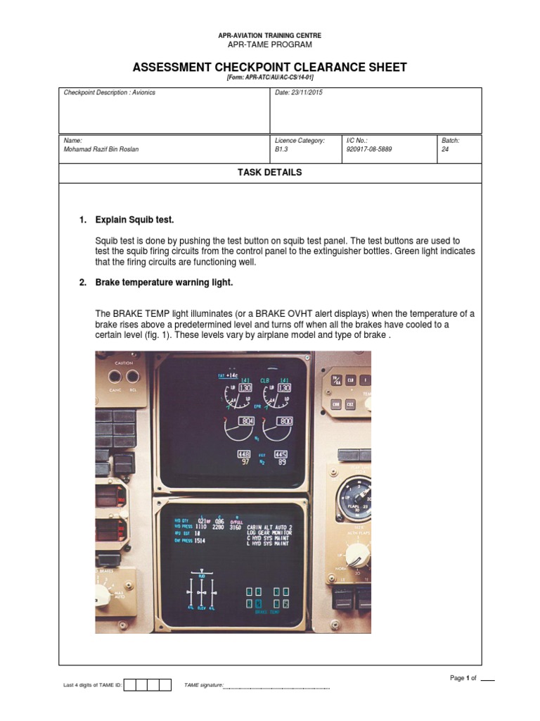 Assessment Checkpoint Clearance Sheet: Task Details | PDF | Inertial ...