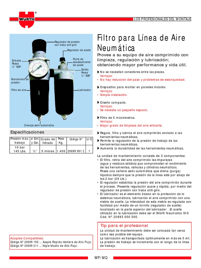 Filtro para Linea de Aire Neumatica | PDF | Neumático | Ingeniería mecánica
