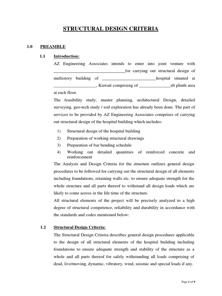 Structural Design Criteria for Hospital | PDF | Screw | Structural Steel