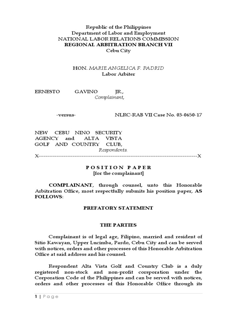 Position Paper | PDF | Employment | Security Guard