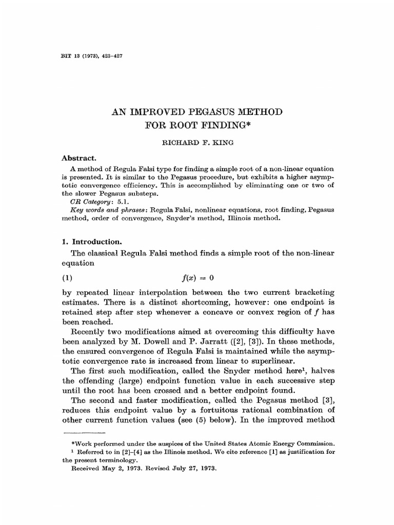 An Improved Pegasus Method For Root Finding : Abstract | PDF | Computational Science ...