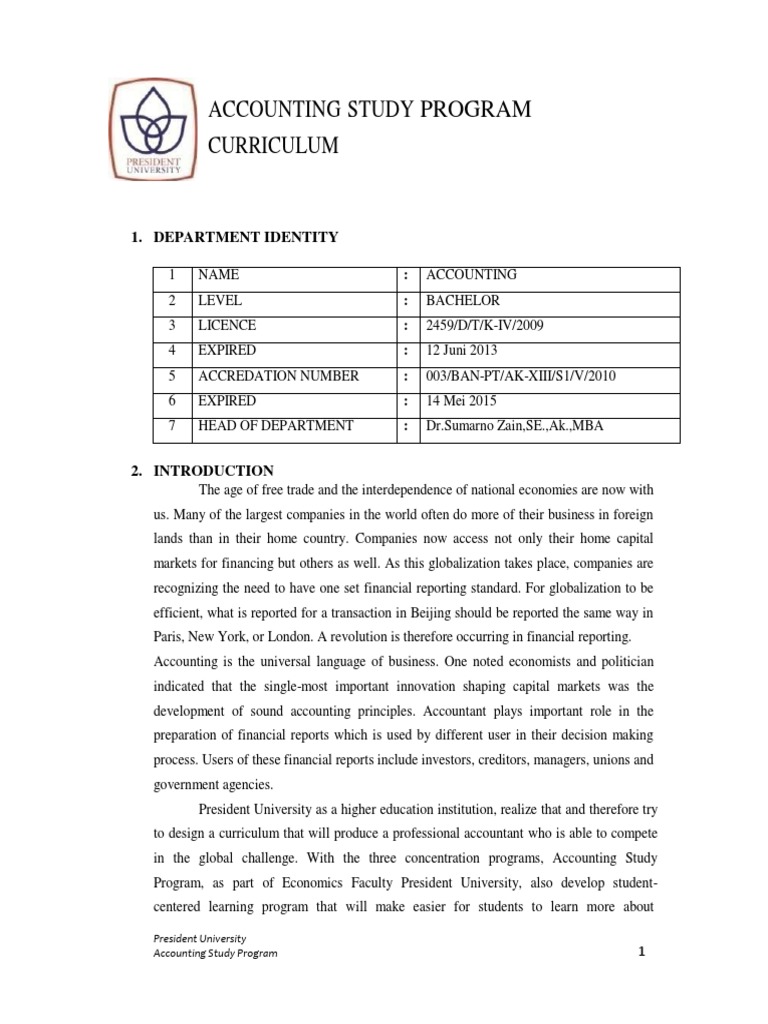 Accounting Study Program Curriculum: 1. Department Identity | PDF ...