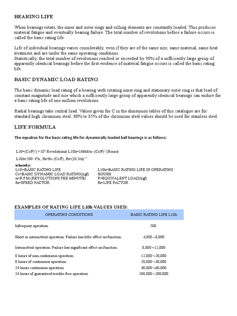Bearing Life Formula Pdf Bearing Mechanical Classical Mechanics