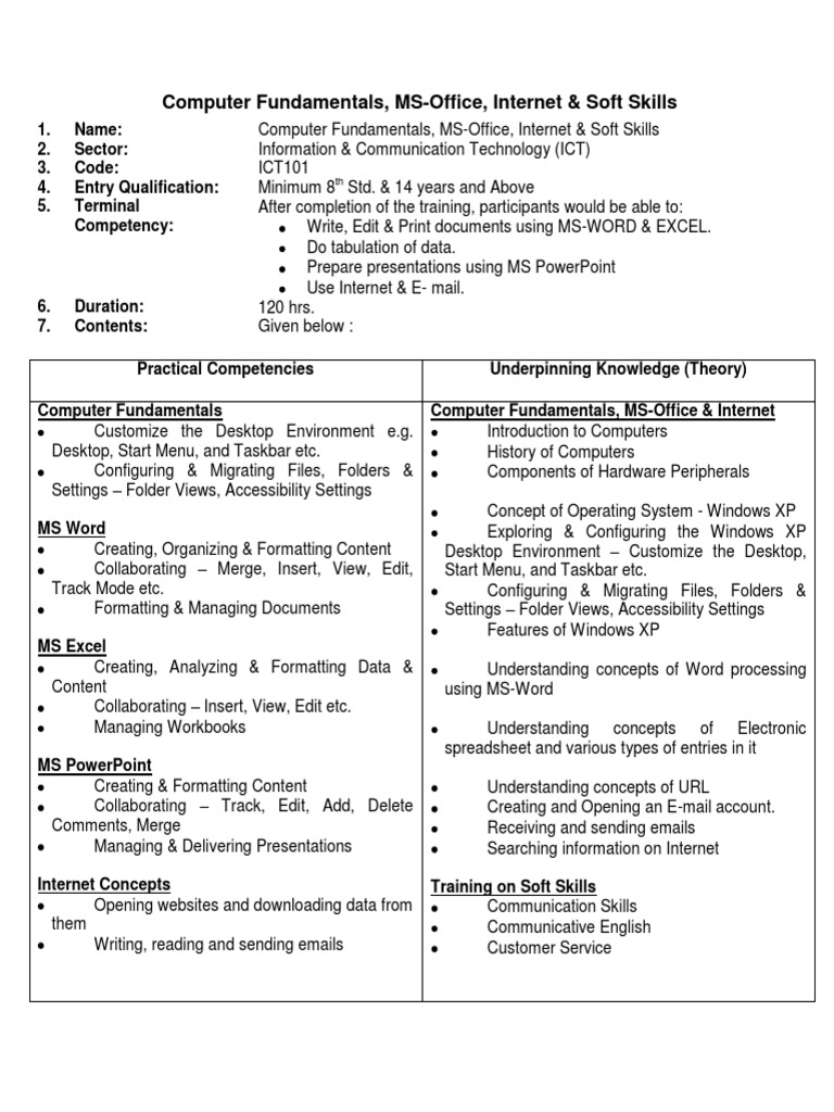 Computer Fundamentals, MS-Office & Soft Skills Training | PDF ...
