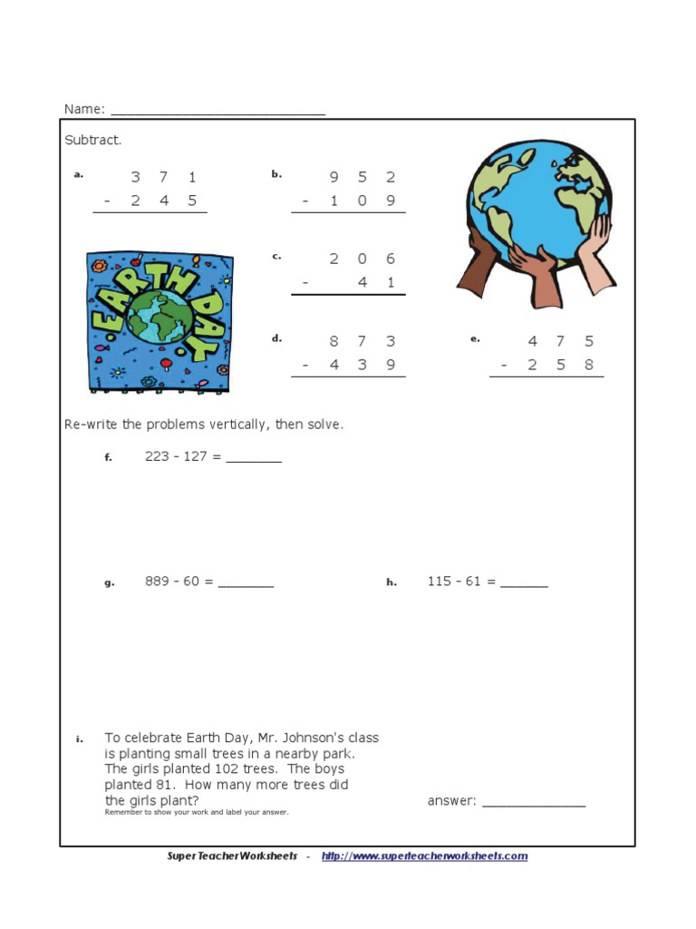 Earth Day Subtraction TREES | PDF | Language Arts & Discipline | Computers