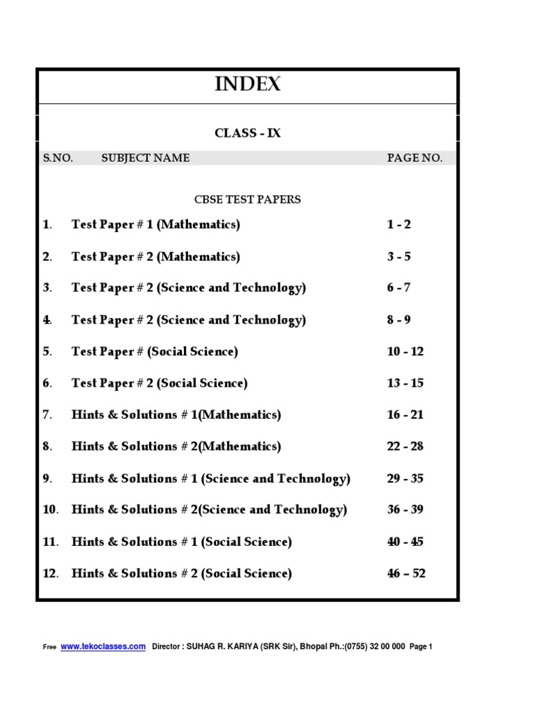 Class 9 Cbse Test Paper & Solution PDF | PDF | Mole (Unit) | Atoms