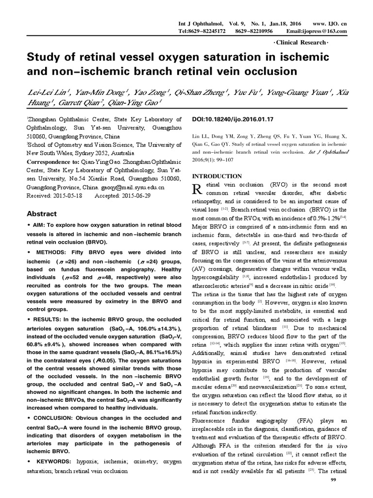 Study of Retinal Vessel Oxygen Saturation in Ischemic and Non-Ischemic ...