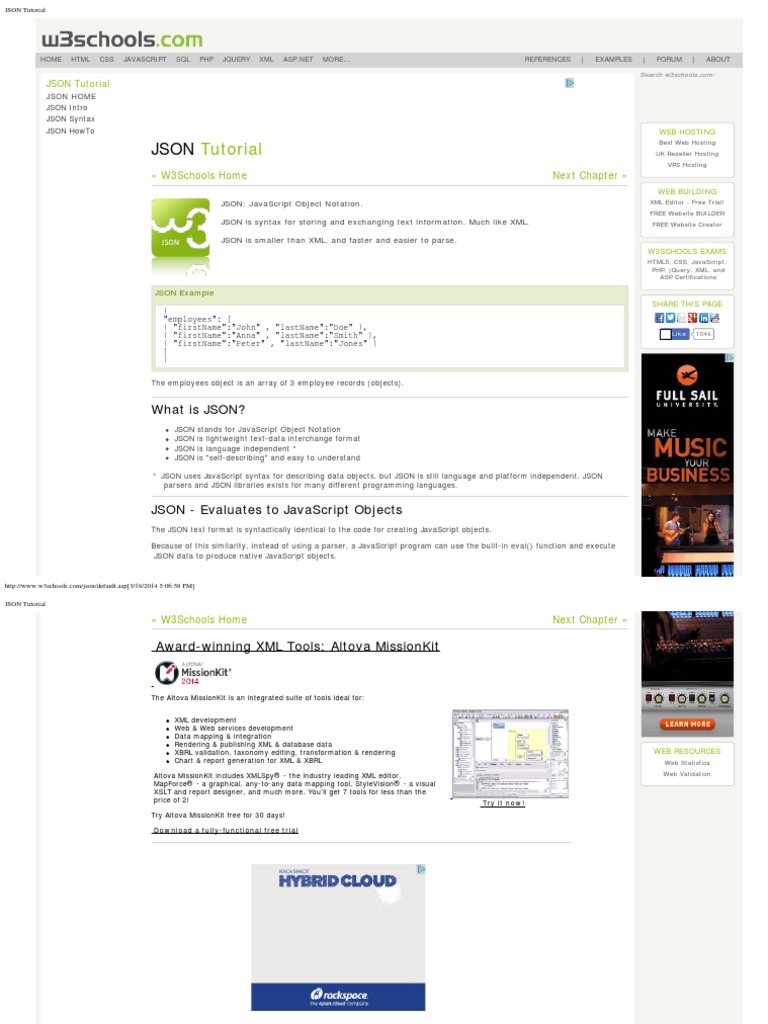 Tutorial: W3Schools Home Next Chapter | PDF | Json | Java Script