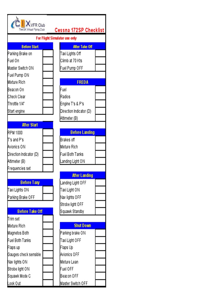 Exercise 34 C172 Checklist | PDF | Technology & Engineering