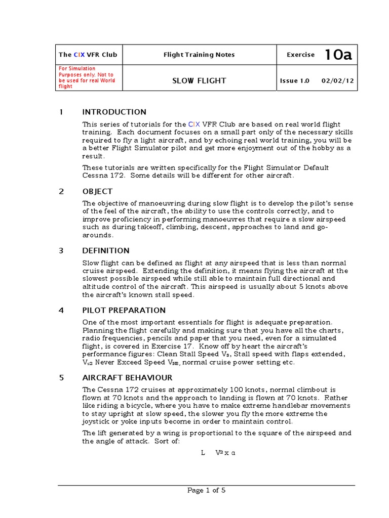 Slow Flight: The VFR Club Flight Training Notes Exercise | PDF | Stall ...
