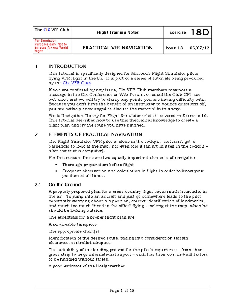 Practical VFR Navigation: The VFR Club Flight Training Notes Exercise ...