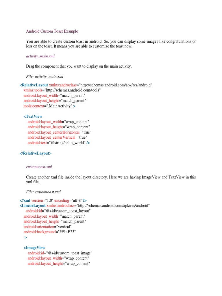 Android Custom Toast Example | PDF | Web Page | Android (Operating System)