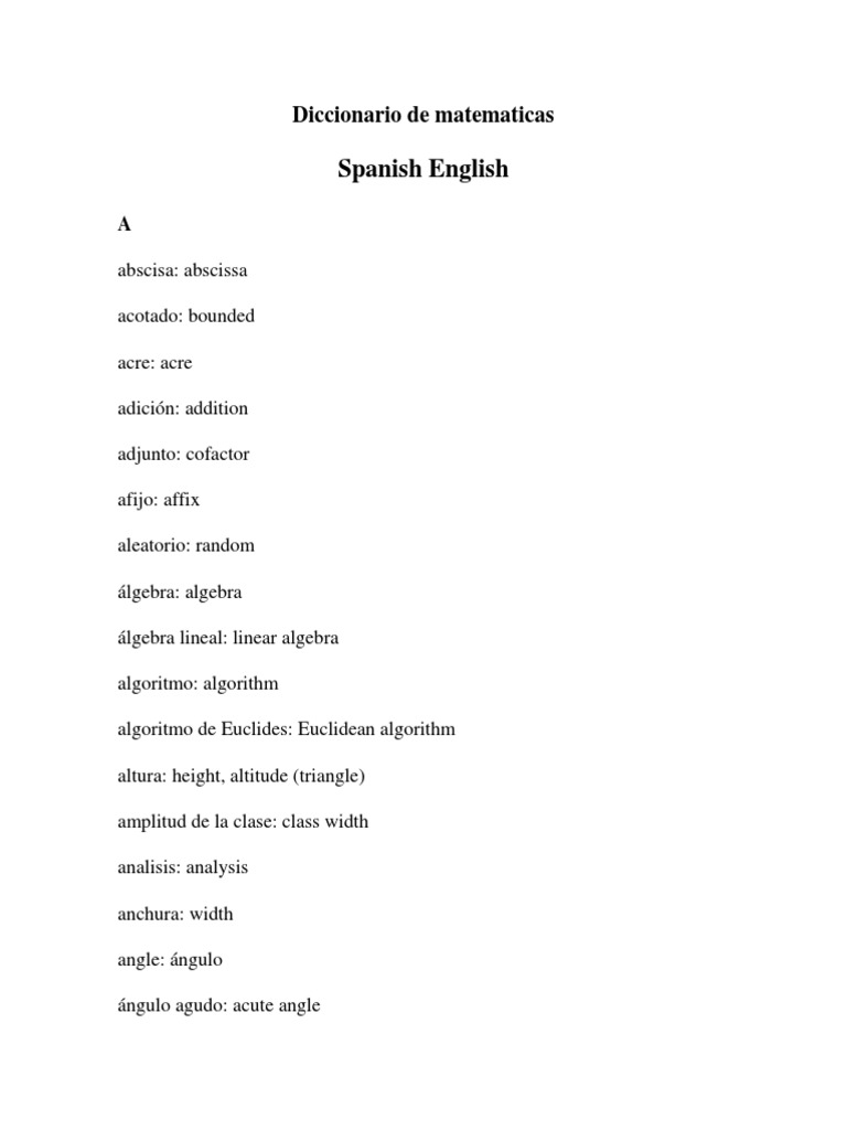 Diccionario Matemático Bilingüe | PDF | Matriz (Matemáticas ...