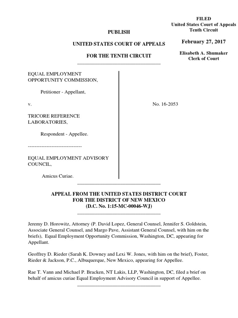 EEOC v. TriCore: Subpoena Appeal Case | PDF | Equal Employment ...