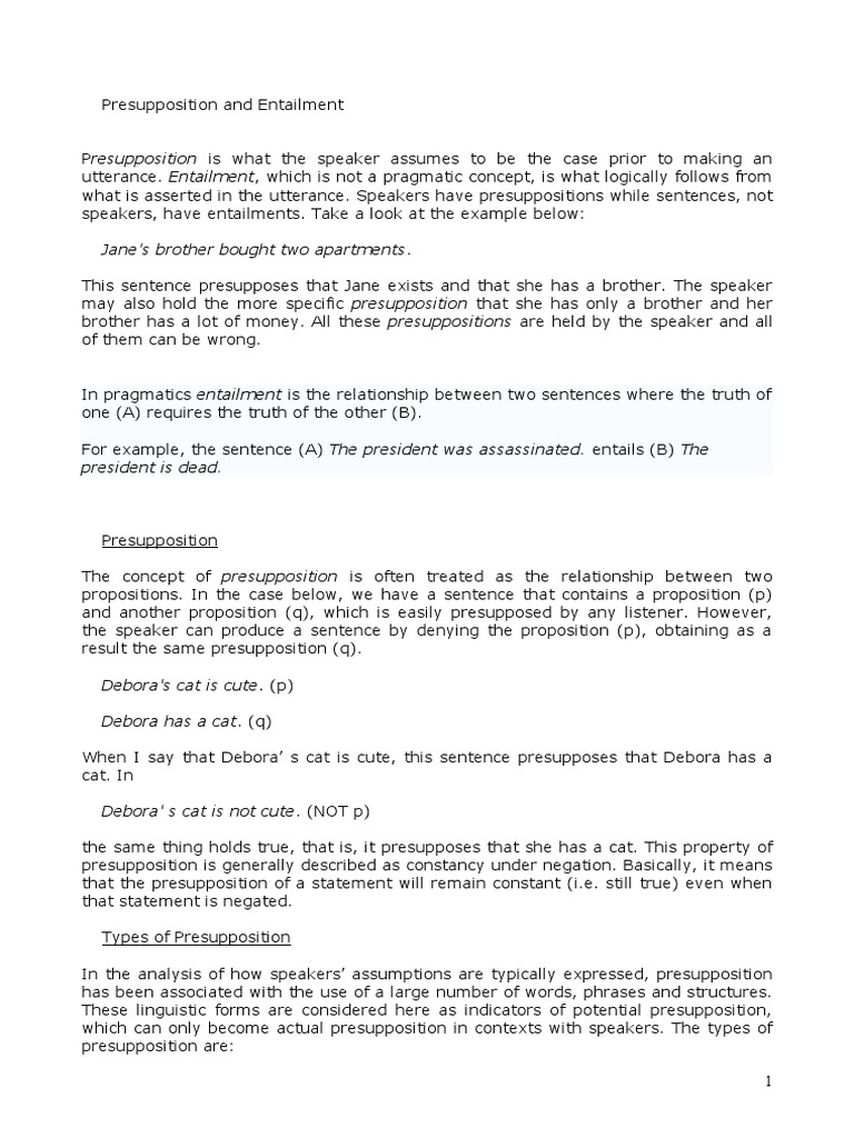 Presupposition and Entailment | PDF | Logical Consequence | Semantics