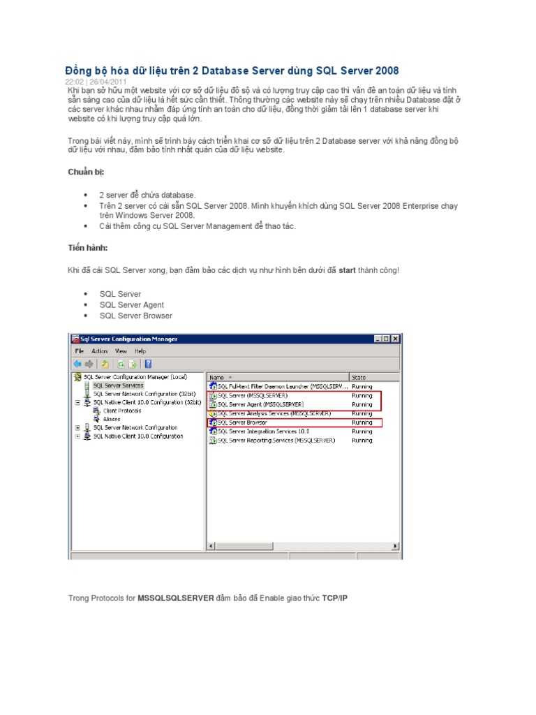 Đồng Bộ Hóa Dữ Liệu Trên 2 Database Server Dùng SQL Server 2008 | PDF