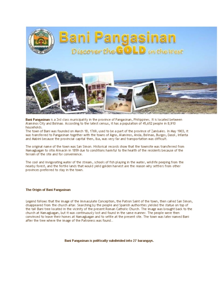 Bani Pangasinan Is A 3rd Class Municipality in The Province of ...