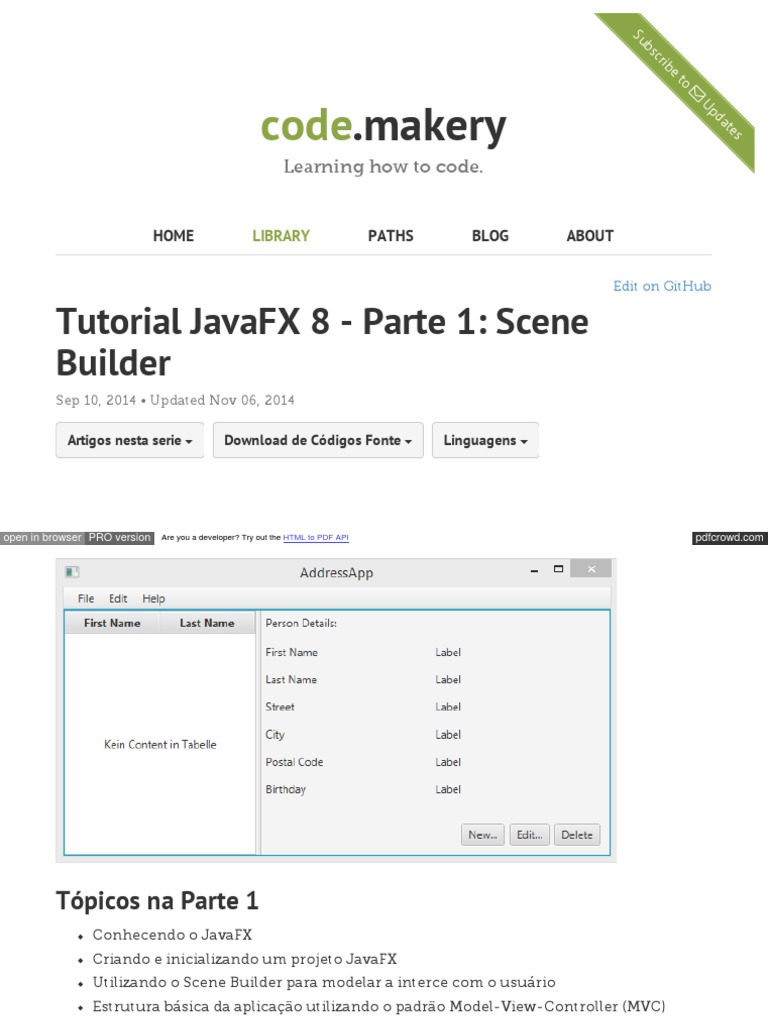 Code Makery CH Library Javafx 8 Tutorial PT Part1 PDF | PDF | Navegador da Web | Padrão de ...