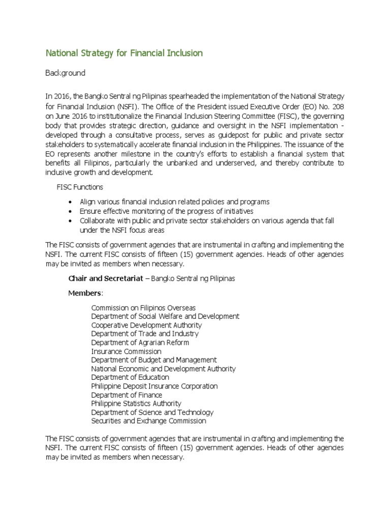 National Strategy For Financial Inclusion: Background | Download Free ...