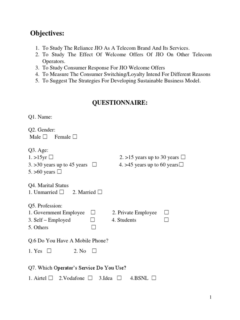 Objectives:: Questionnaire | PDF | Business | Communication