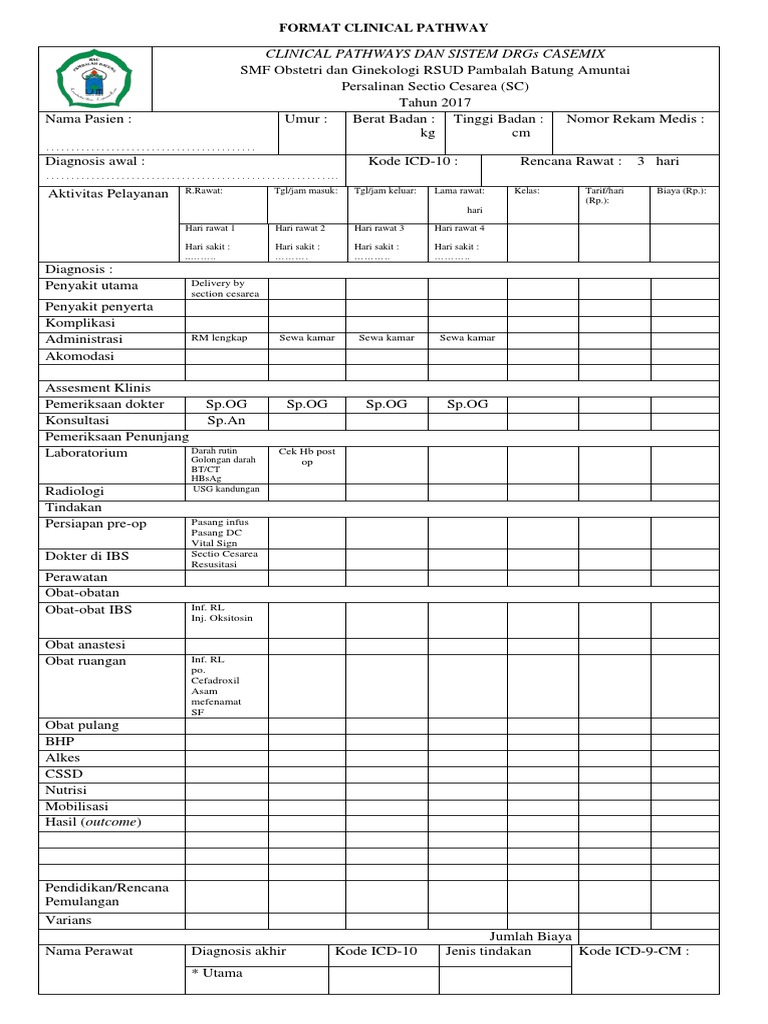 Clinical Pathway - Persalinan SC | PDF