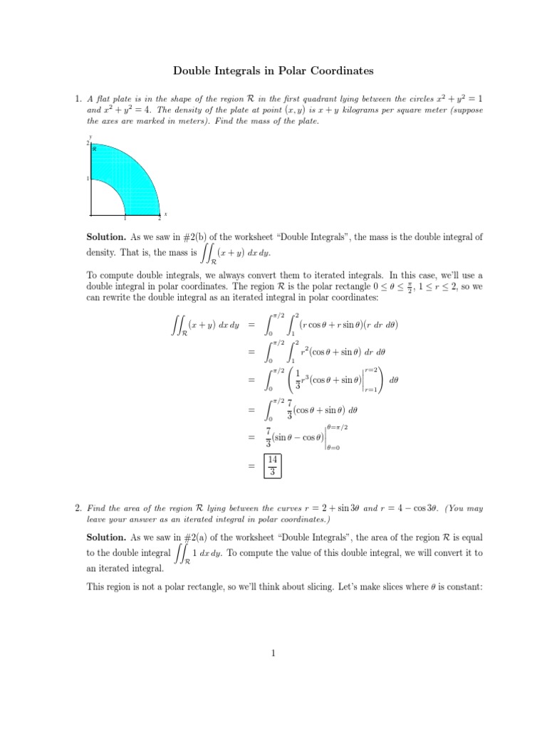 Double Integrals in Polar Coordinates: Examples and Solutions | PDF ...