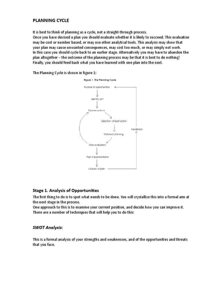 Planning Cycle: Stage 1. Analysis of Opportunities | PDF | Evaluation ...