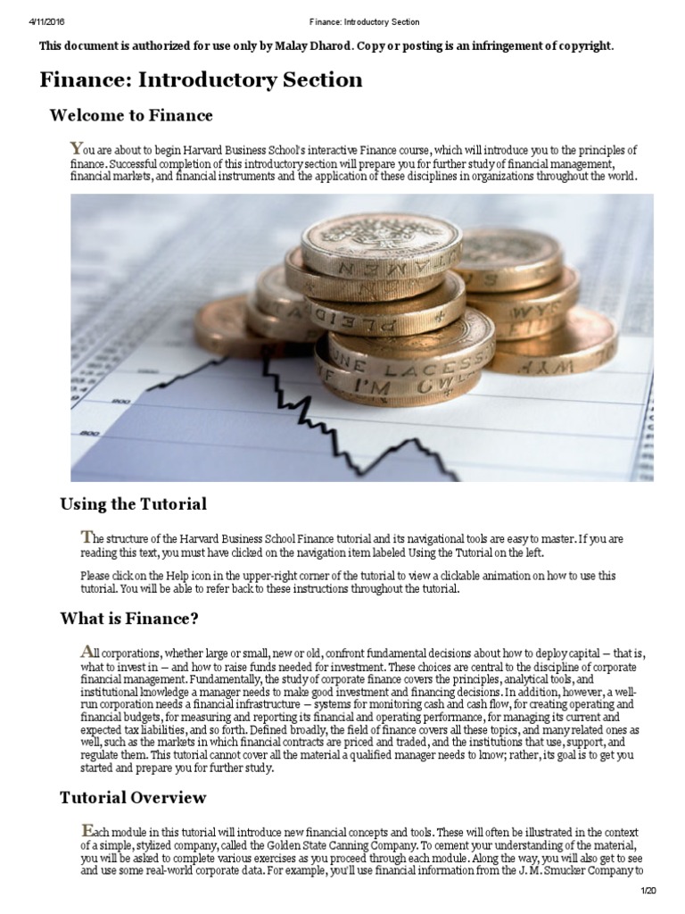 Introduction To Finance | PDF | Leverage (Finance) | Inventory