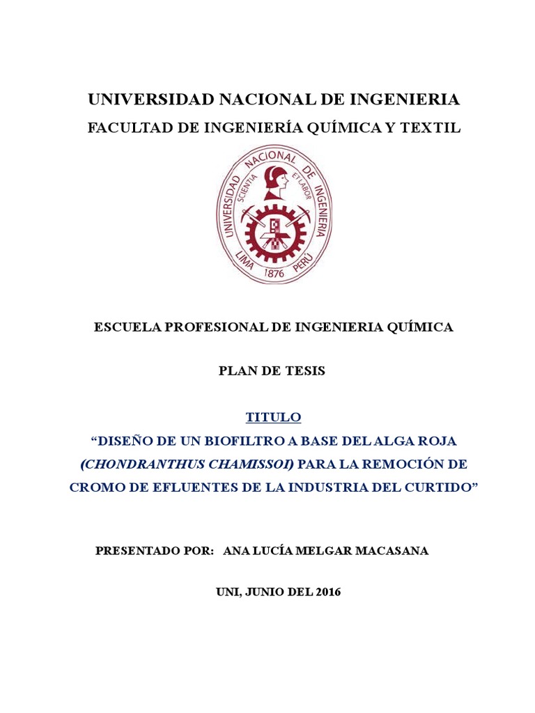 Modelo de Presentación de Plan de Tesis | PDF | Cromo | Adsorción