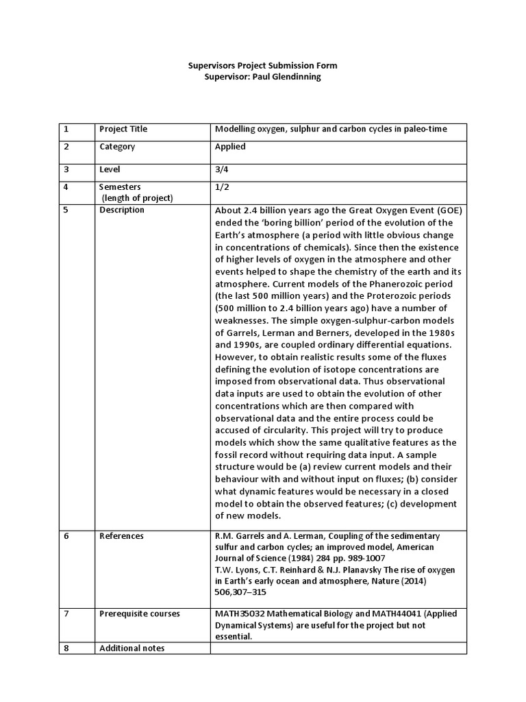 Supervisors Project Submission Form Supervisor: Paul Glendinning | PDF ...