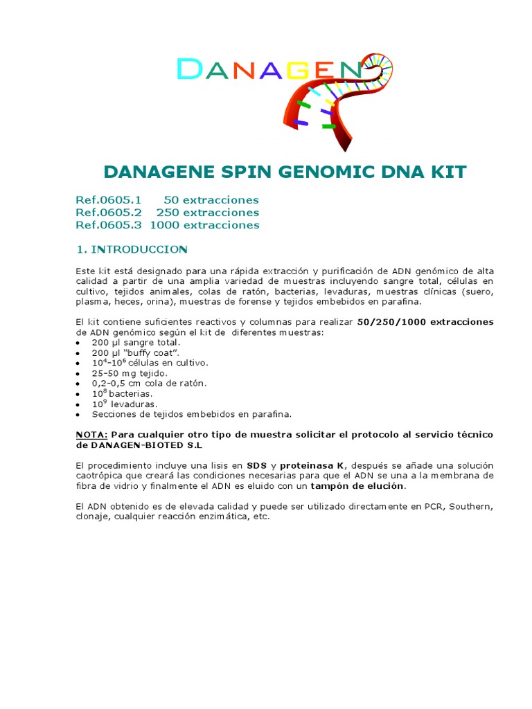 Danagene Spin Genomic Dna Kit | PDF | Solución tampón | Adn