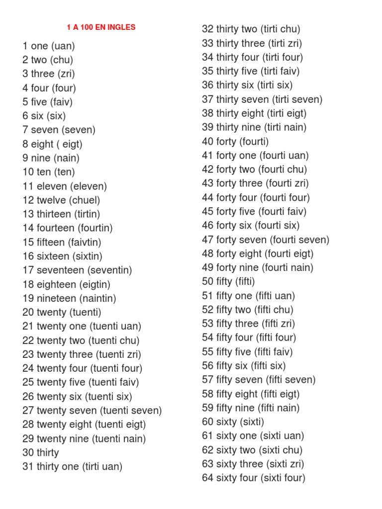 1 A 100 EN INGLES