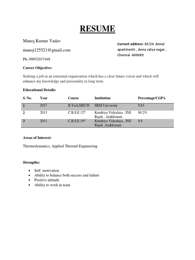 Manoj Resume PDF | PDF