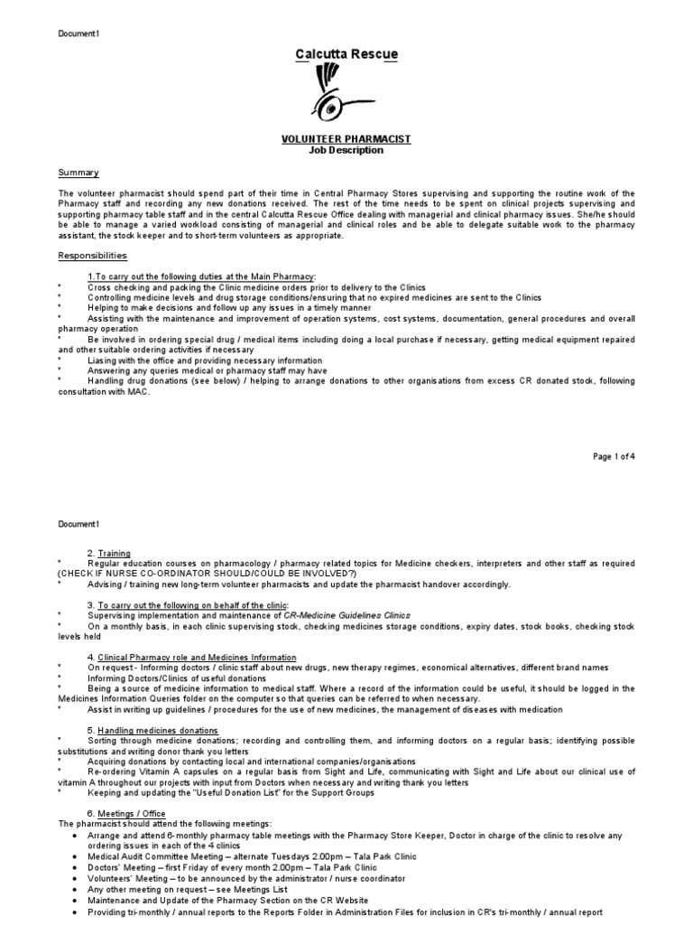 Job Description Pharmacist | Pharmacy | Pharmaceutical Drug