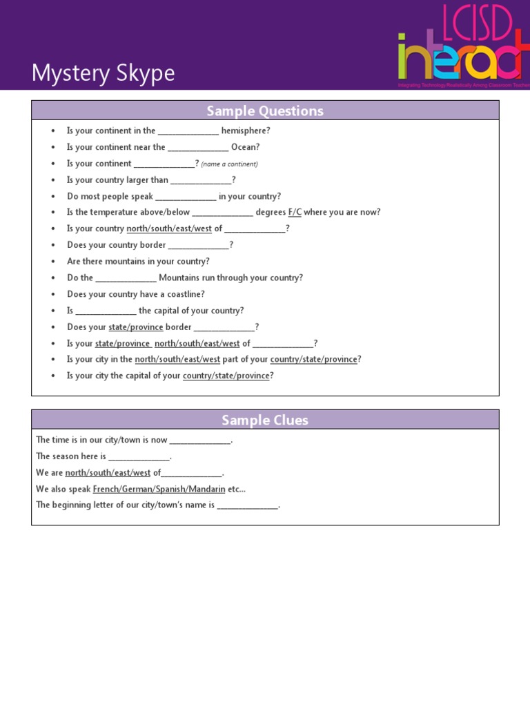 Mystery Skype: Sample Questions | PDF