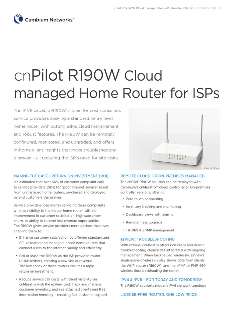 CN Pilot R190W: Cloud Managed Home Router For Isps | PDF | Internet ...