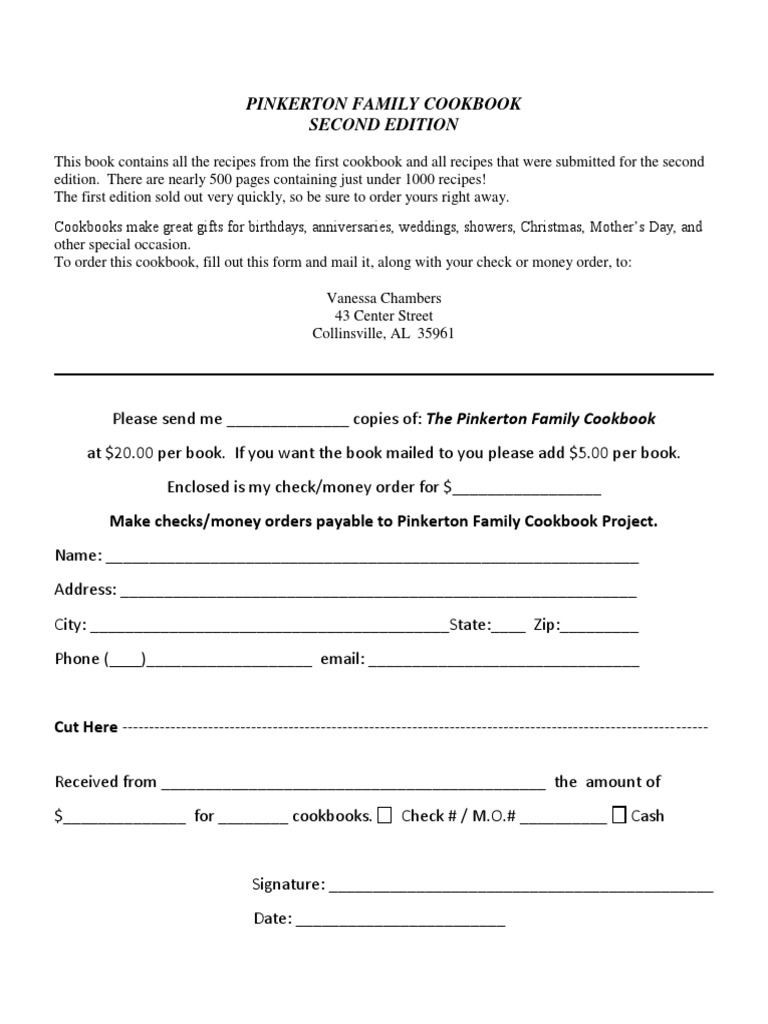 Pinkerton Family Cookbook Order Form | PDF