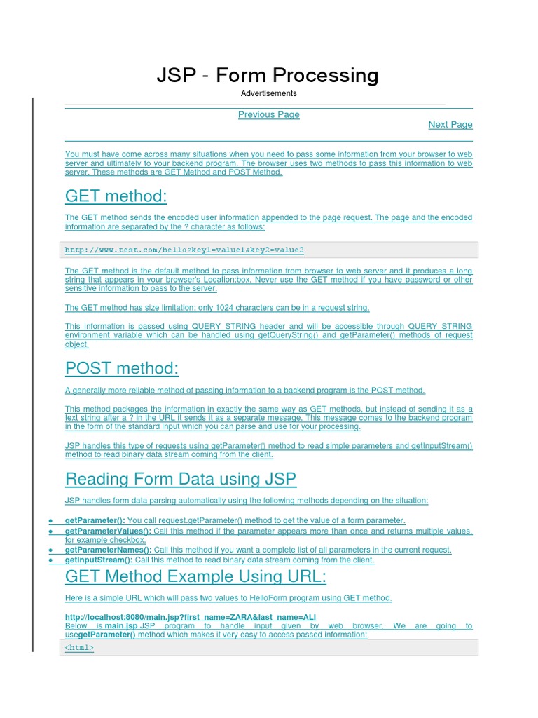 JSP Form Processing | PDF | Parameter (Computer Programming) | Java ...